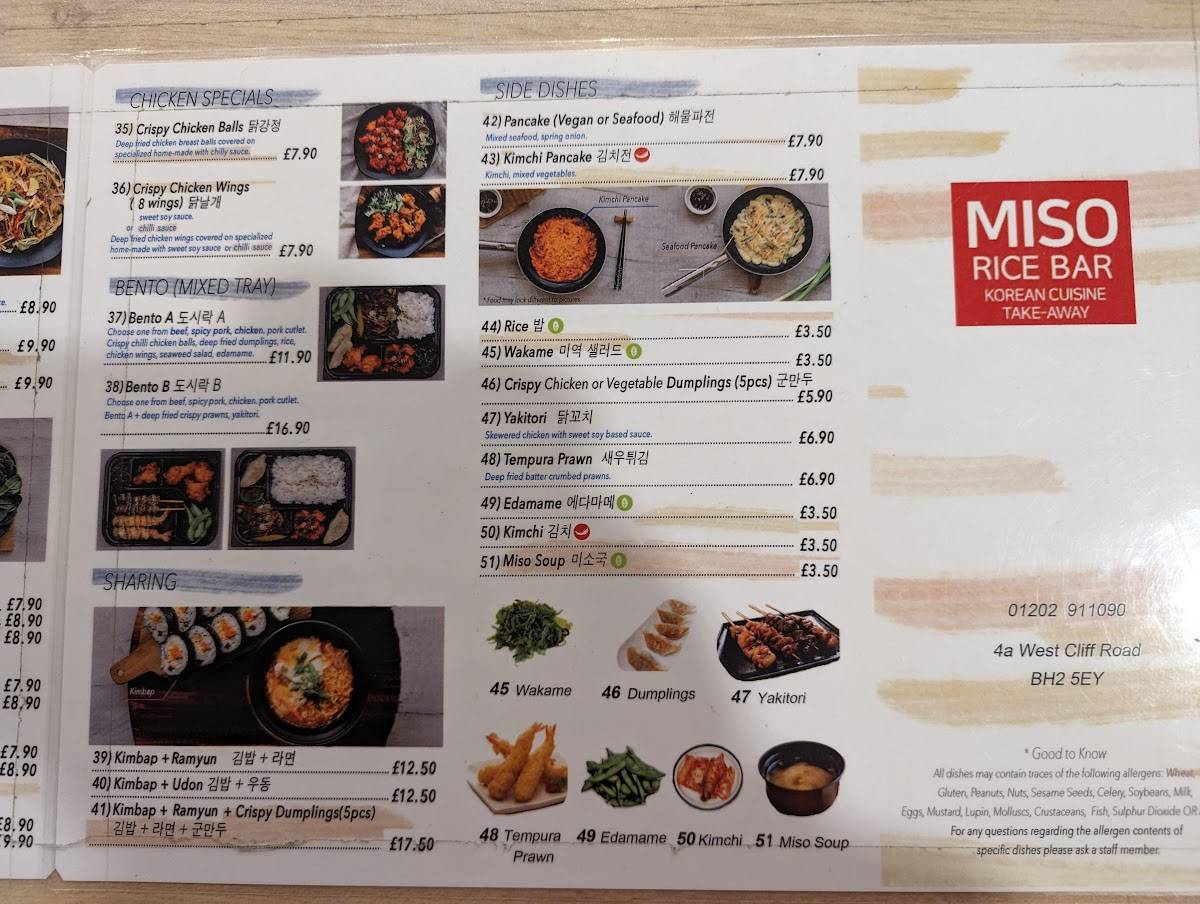 Menu at Miso Korean Restaurant, Bournemouth