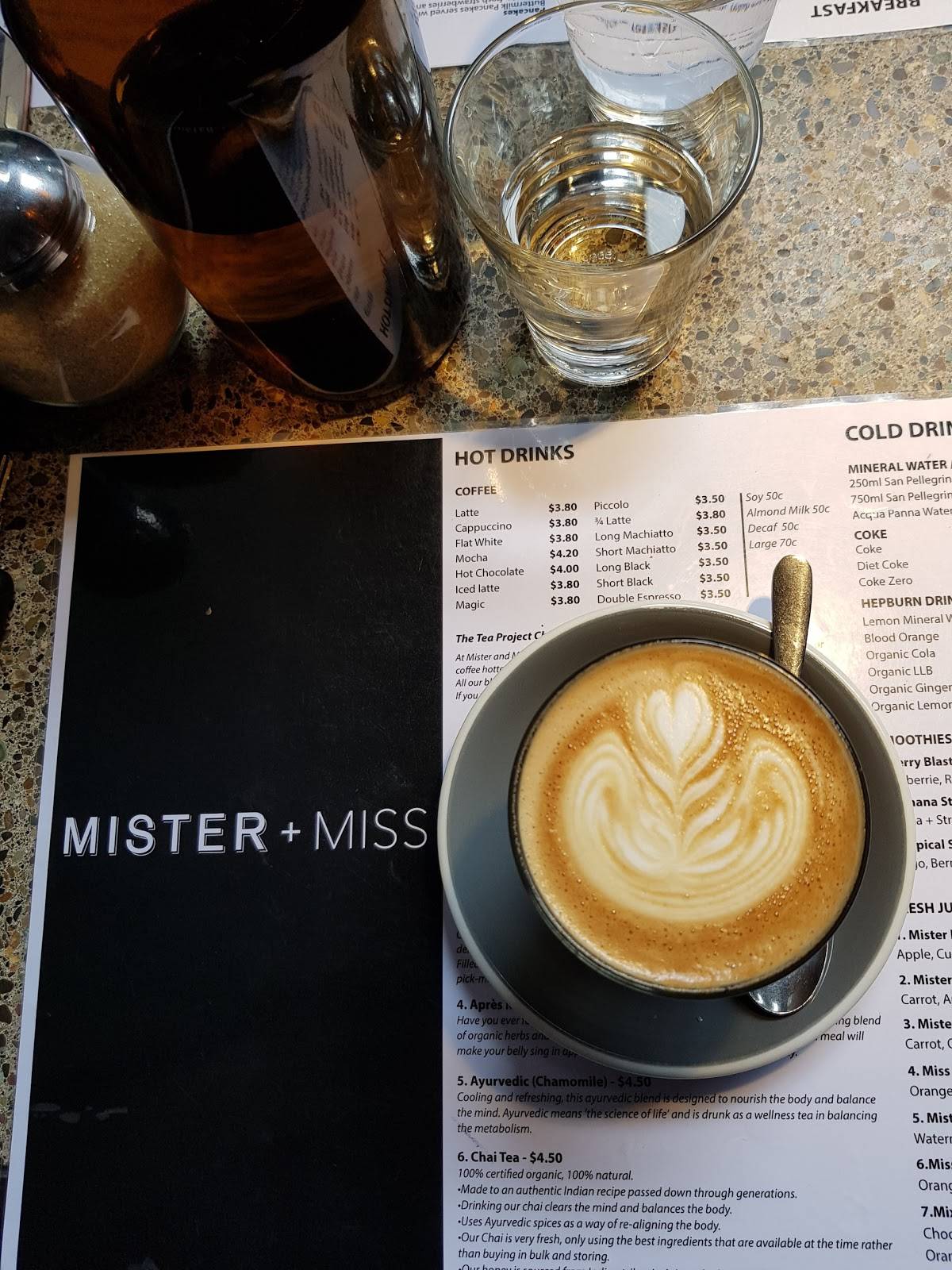 Menu at Mister and Miss cafe, Mont Albert
