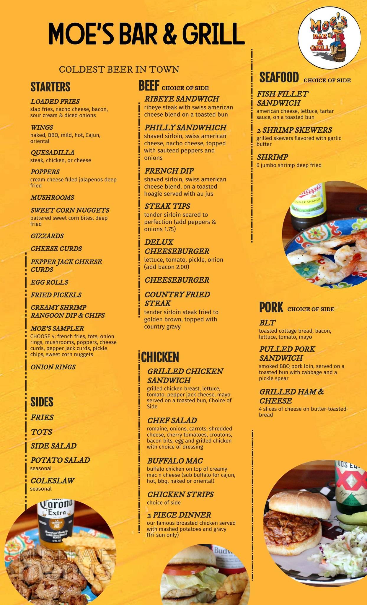 Menu at Moe's Bar and Grill, New Underwood