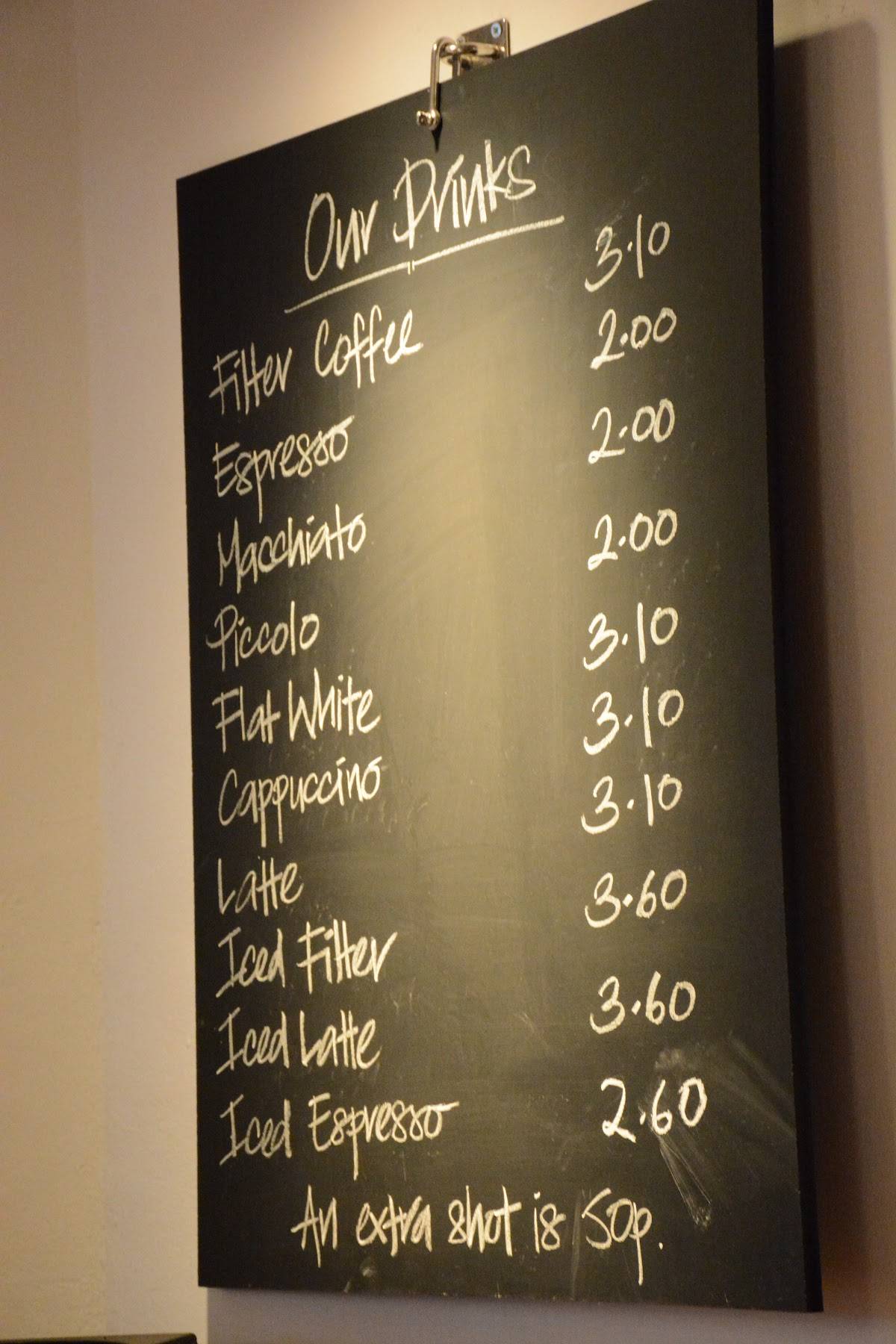 Menu at Monmouth Coffee Company cafe, London, 27 Monmouth St