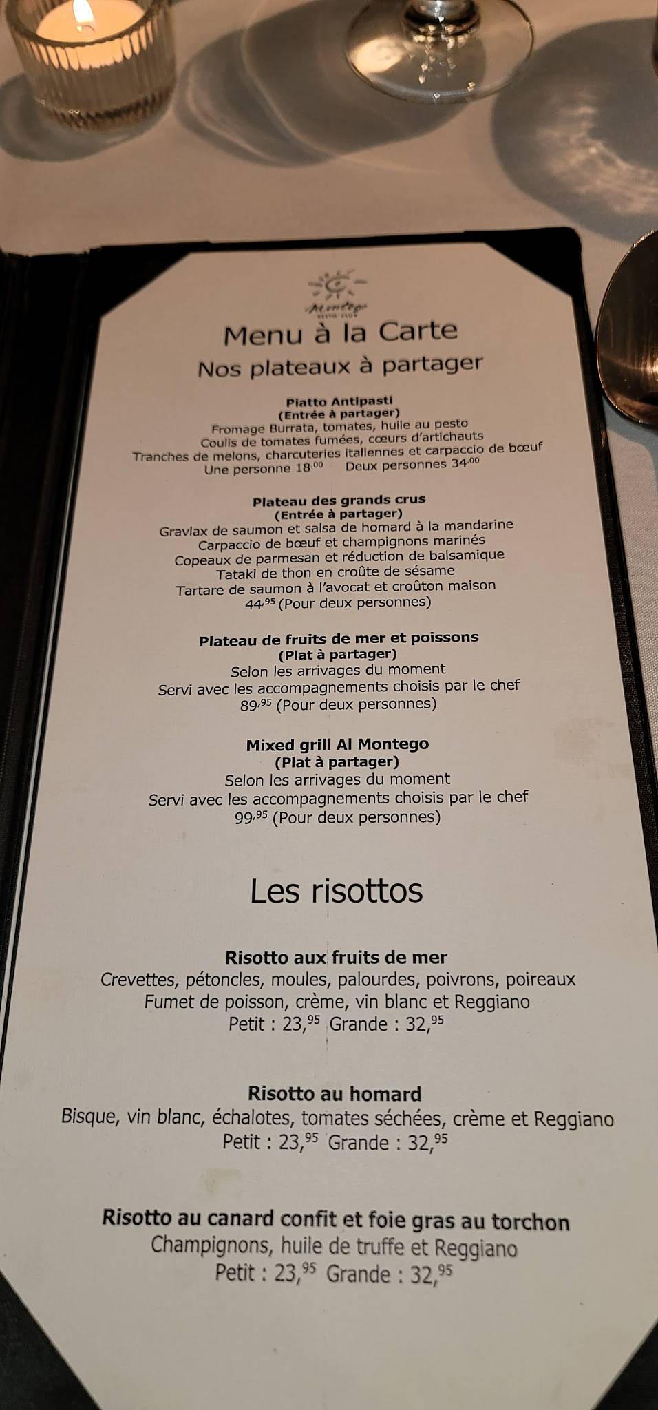 Menu au Montego Resto Club, Québec, Av. Maguire