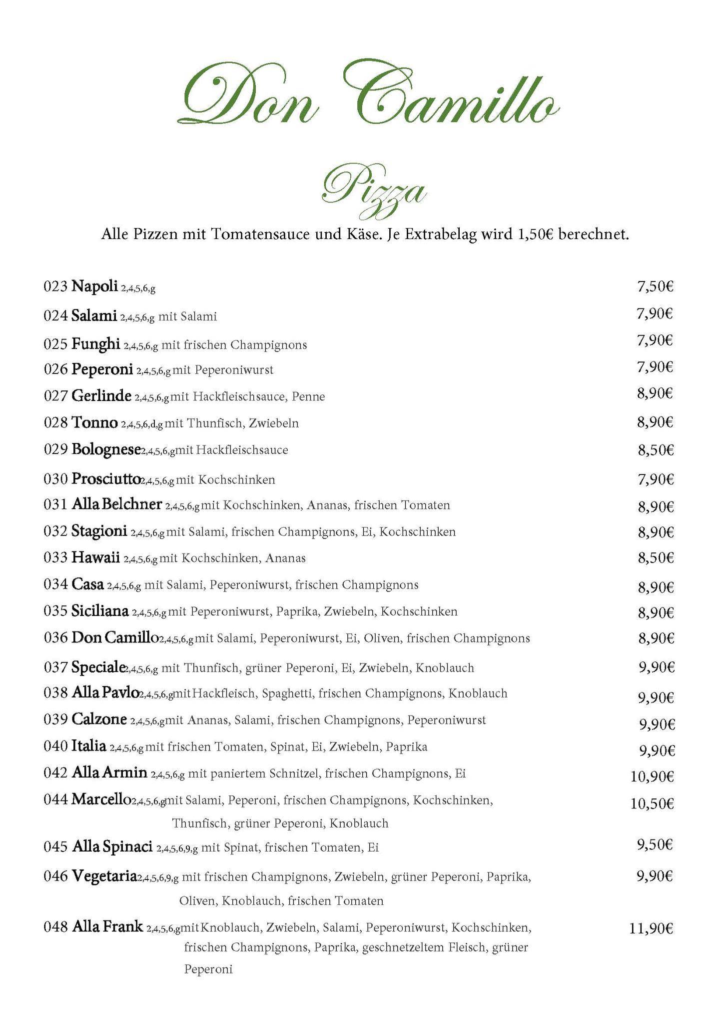 Speisekarte von Restaurant Don Camillo, Morbach