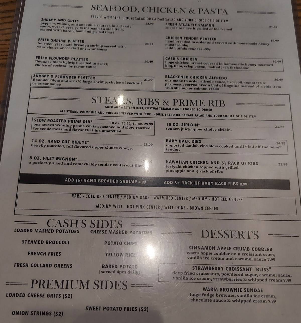 Menu at J.R. Cash's Grill & Bar, Mount Holly