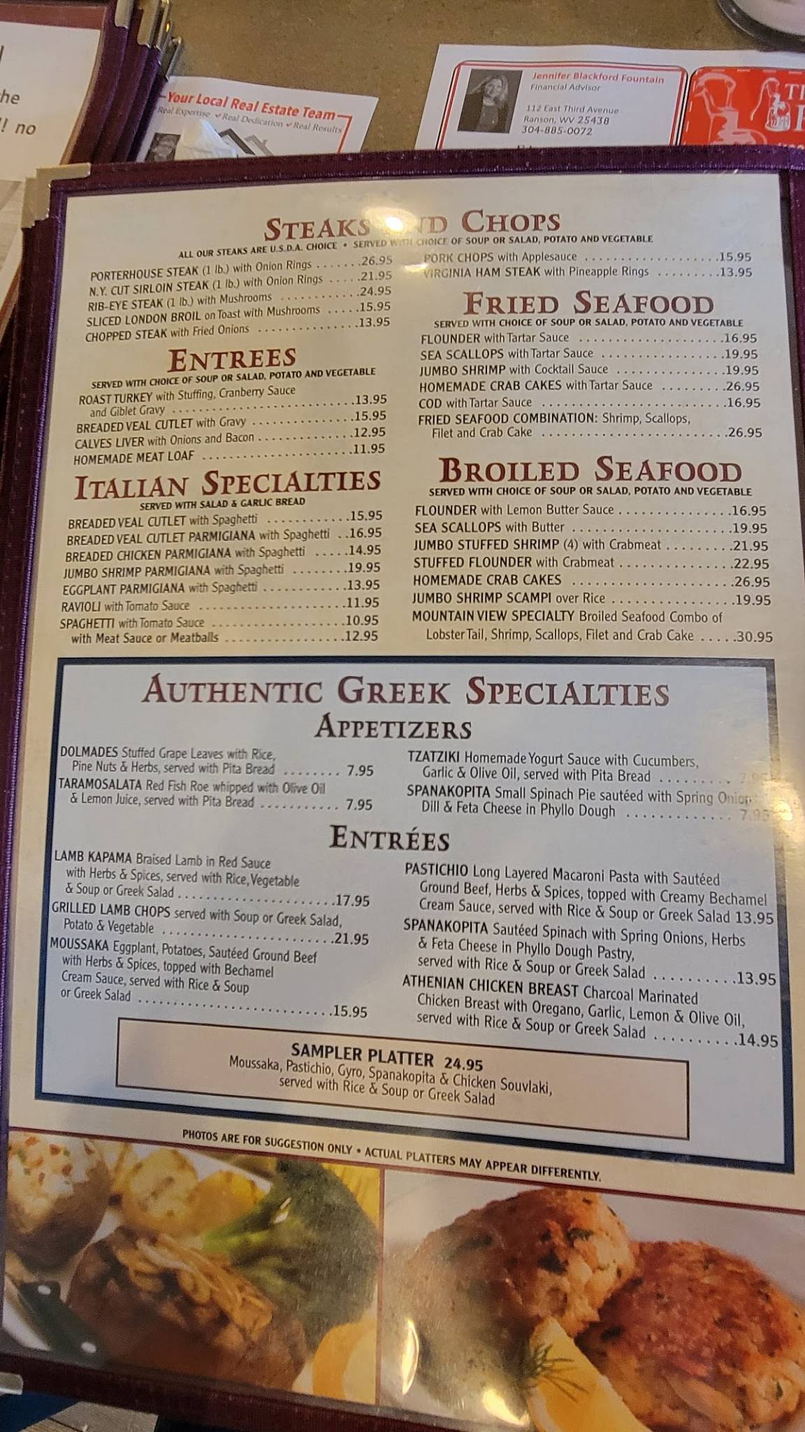 Menu at Mountain View Diner restaurant, Charles Town