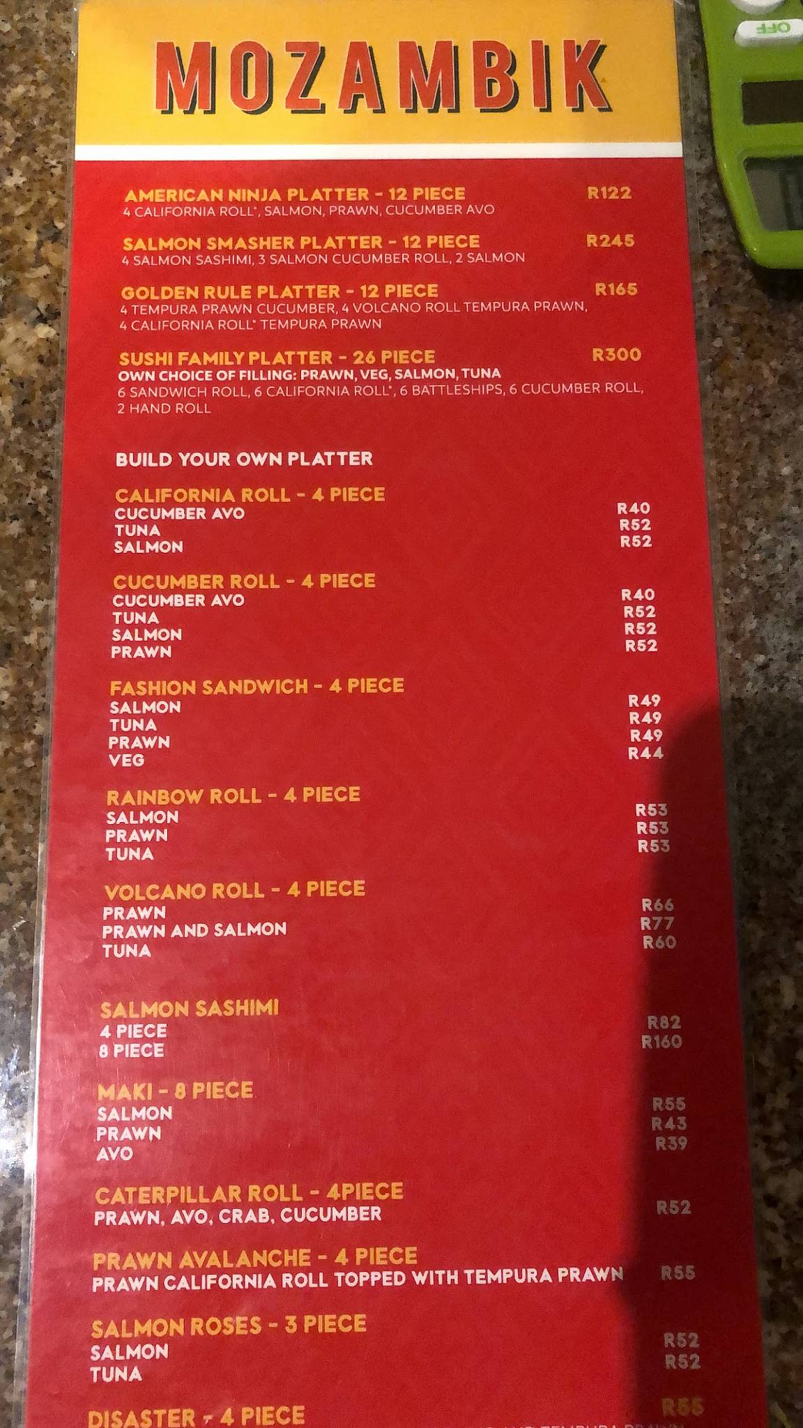 Menu at Mozambik Klerksdorp restaurant, Klerksdorp