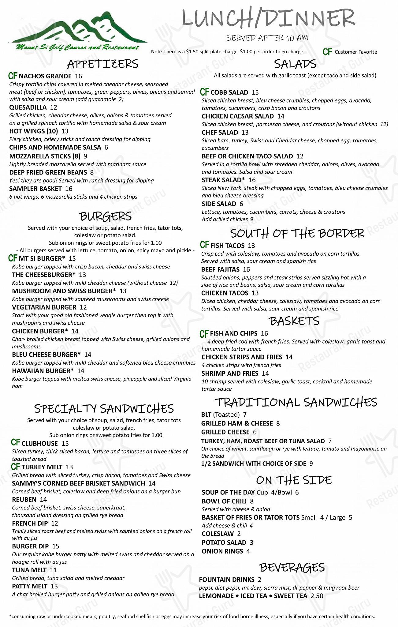 Menu at Mount Si Golf Course Restaurant, Snoqualmie