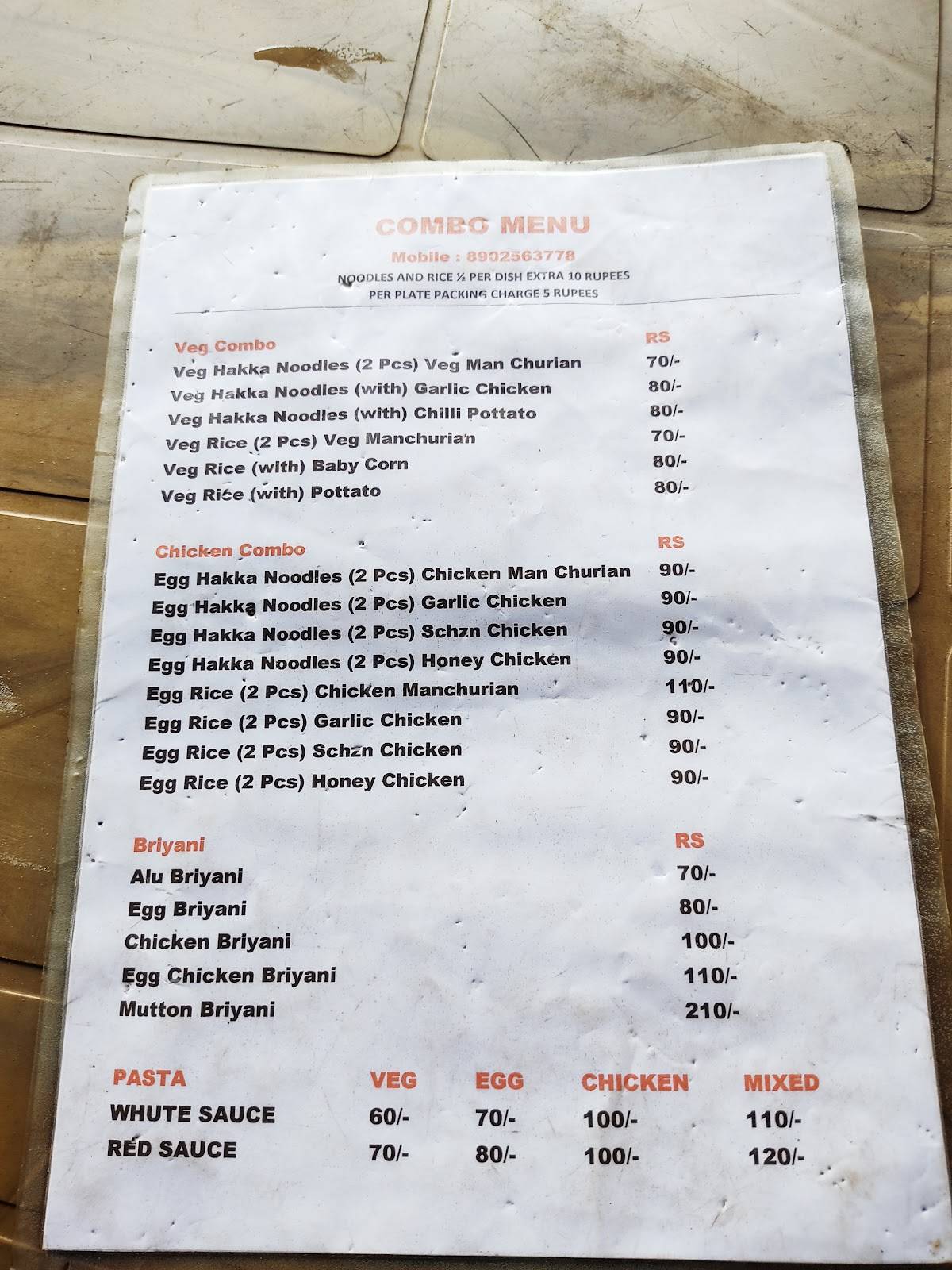 Menu at Mumbai Chinese restaurant, New Town