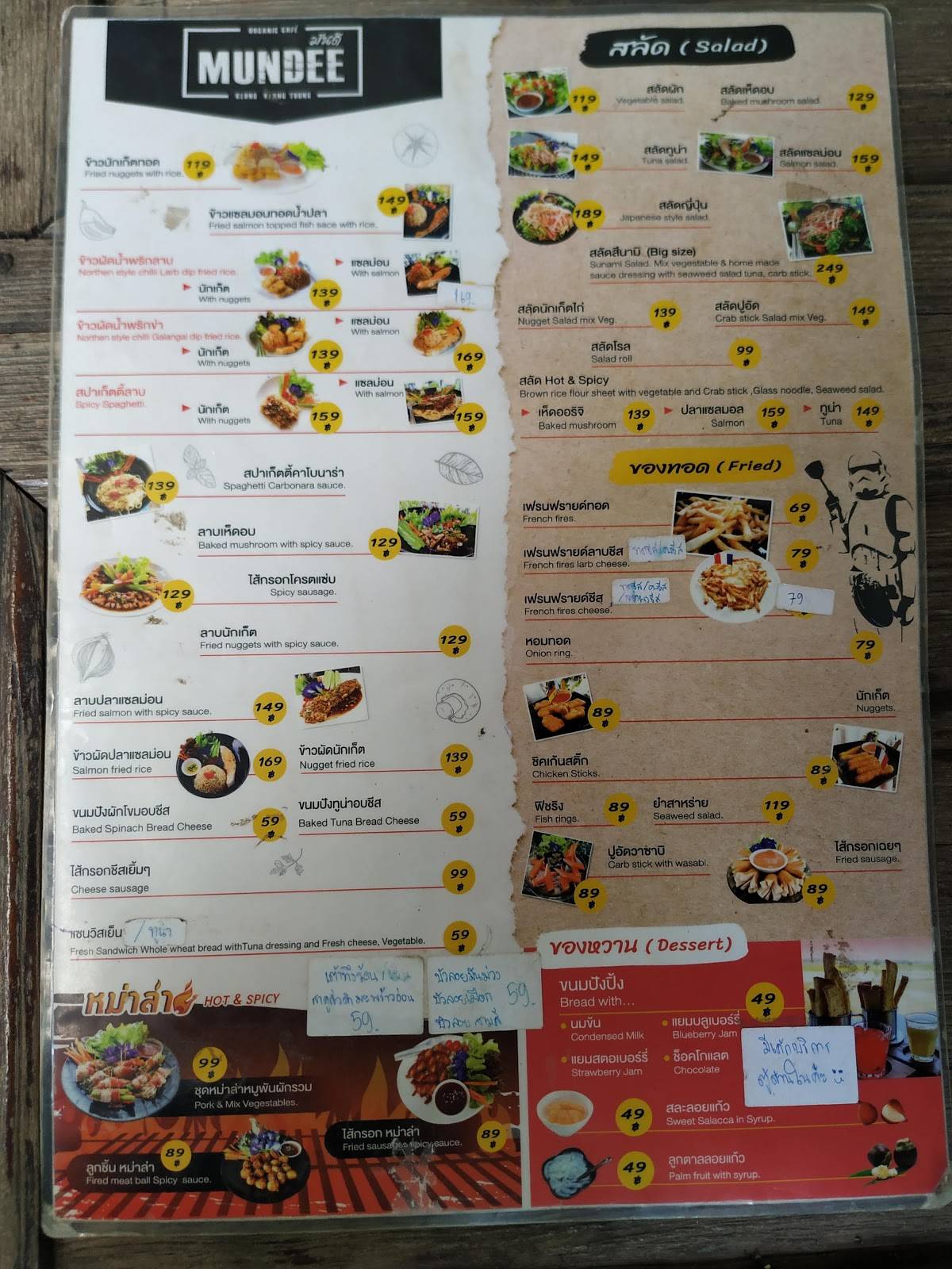 Menu at Mundee Cafe, Ban Krang