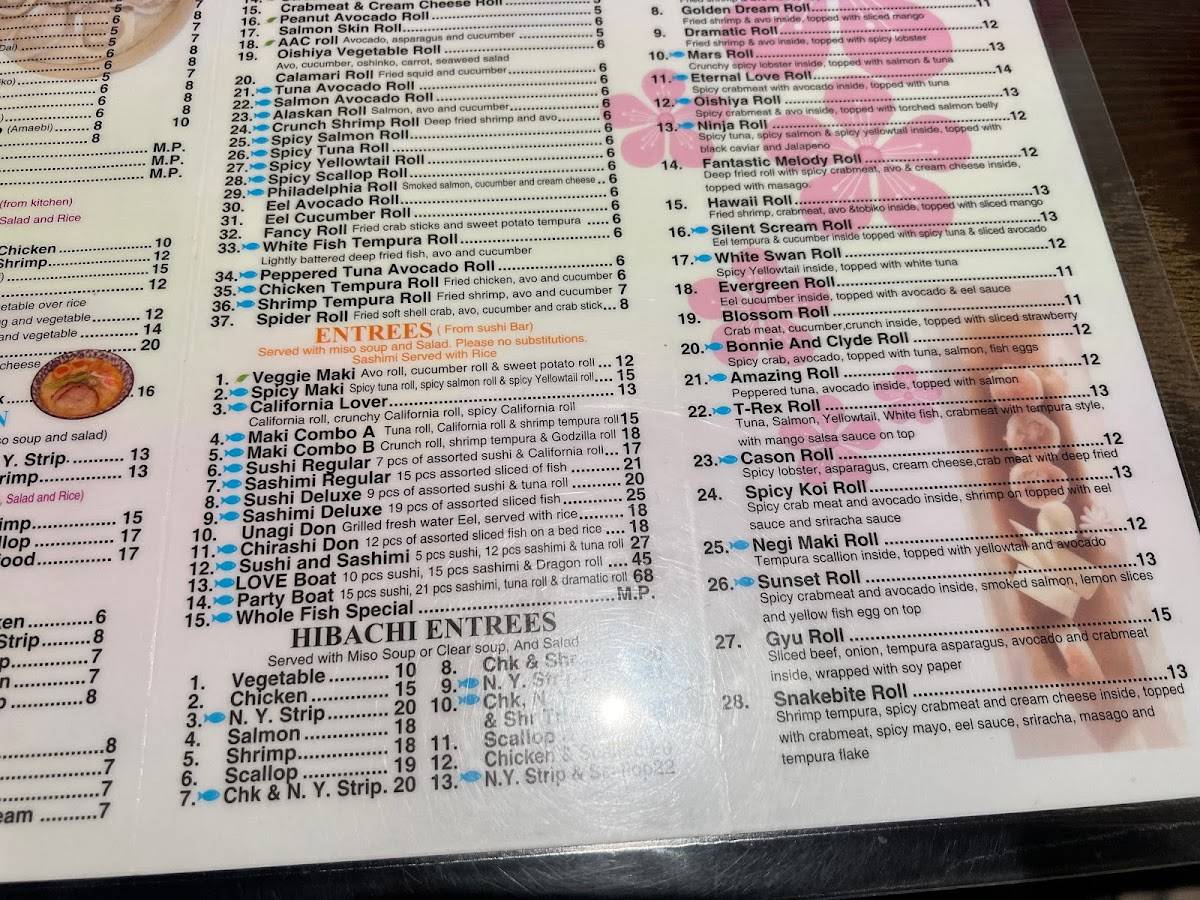Menu at Oishiya hibachi & sushi restaurant, Murfreesboro