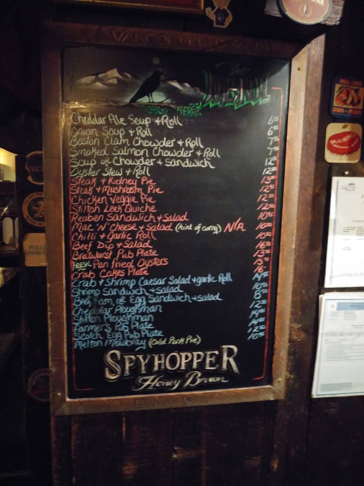 Menu at Crow & Gate Pub, Nanaimo