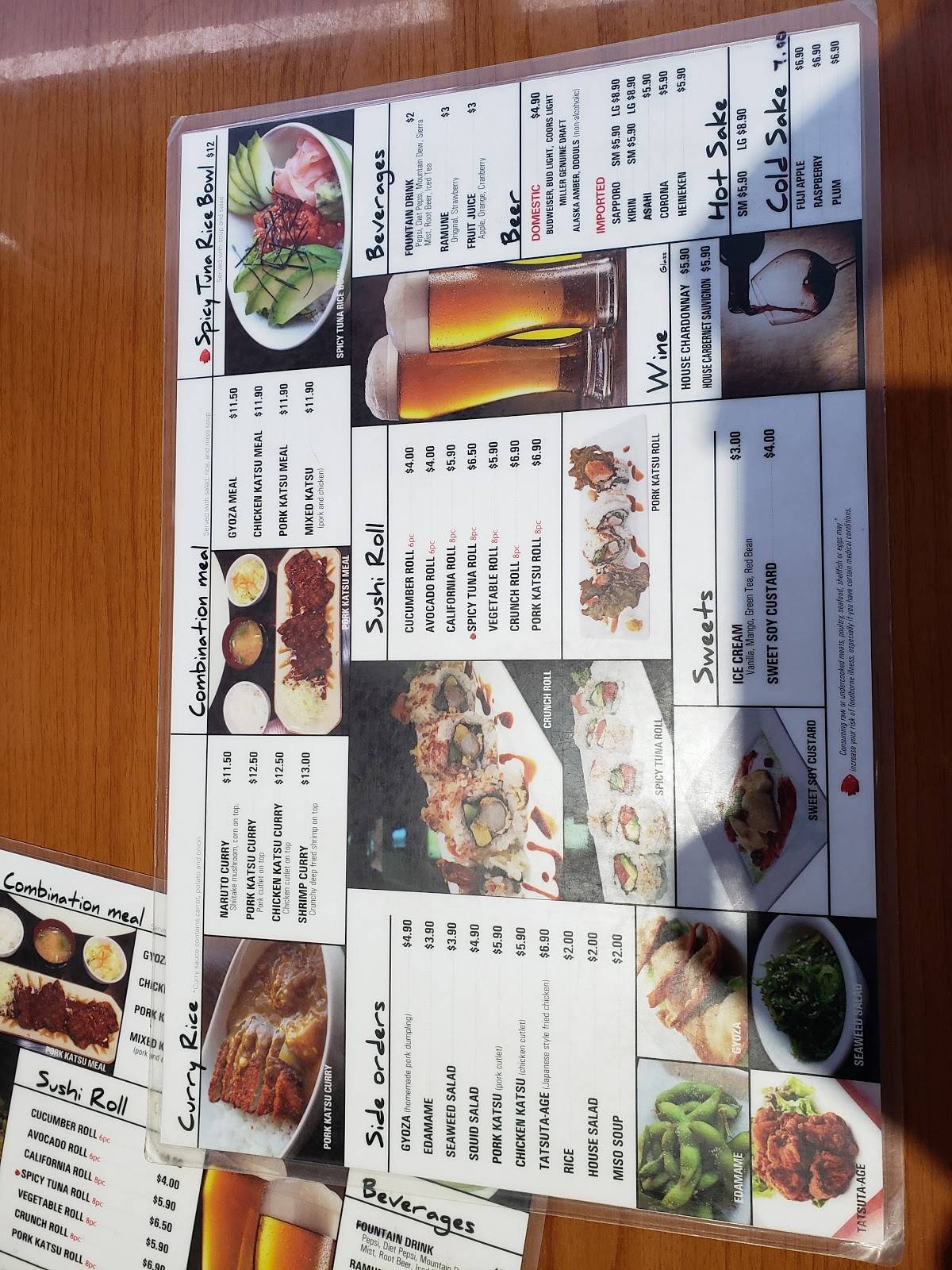 Menu at Naruto Japanese Restaurant, Anchorage