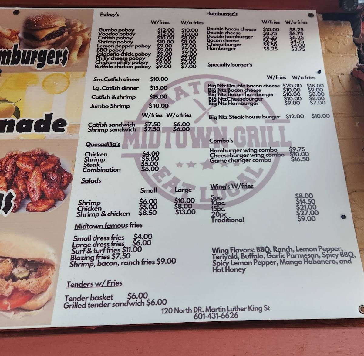 Menu at Natchez Midtown Grill restaurant, Natchez