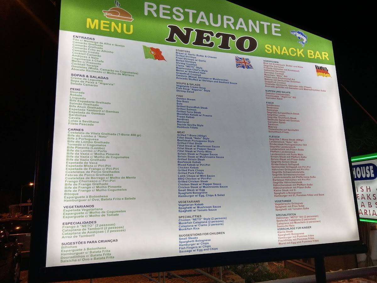 Menu at Restaurante Neto, Albufeira