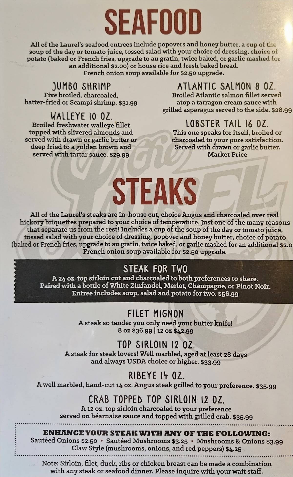 Menu at Laurel Supper Club, New Richmond