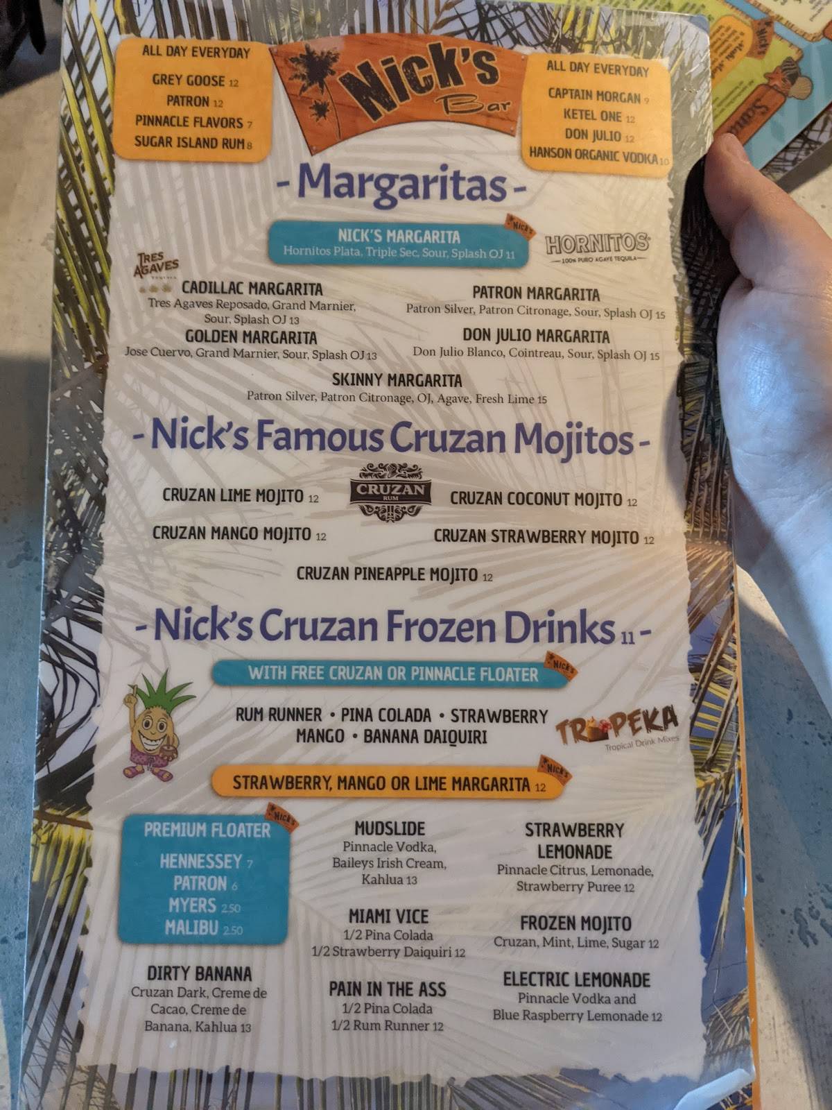 Menu at Nicks Bar & Grill, Hollywood