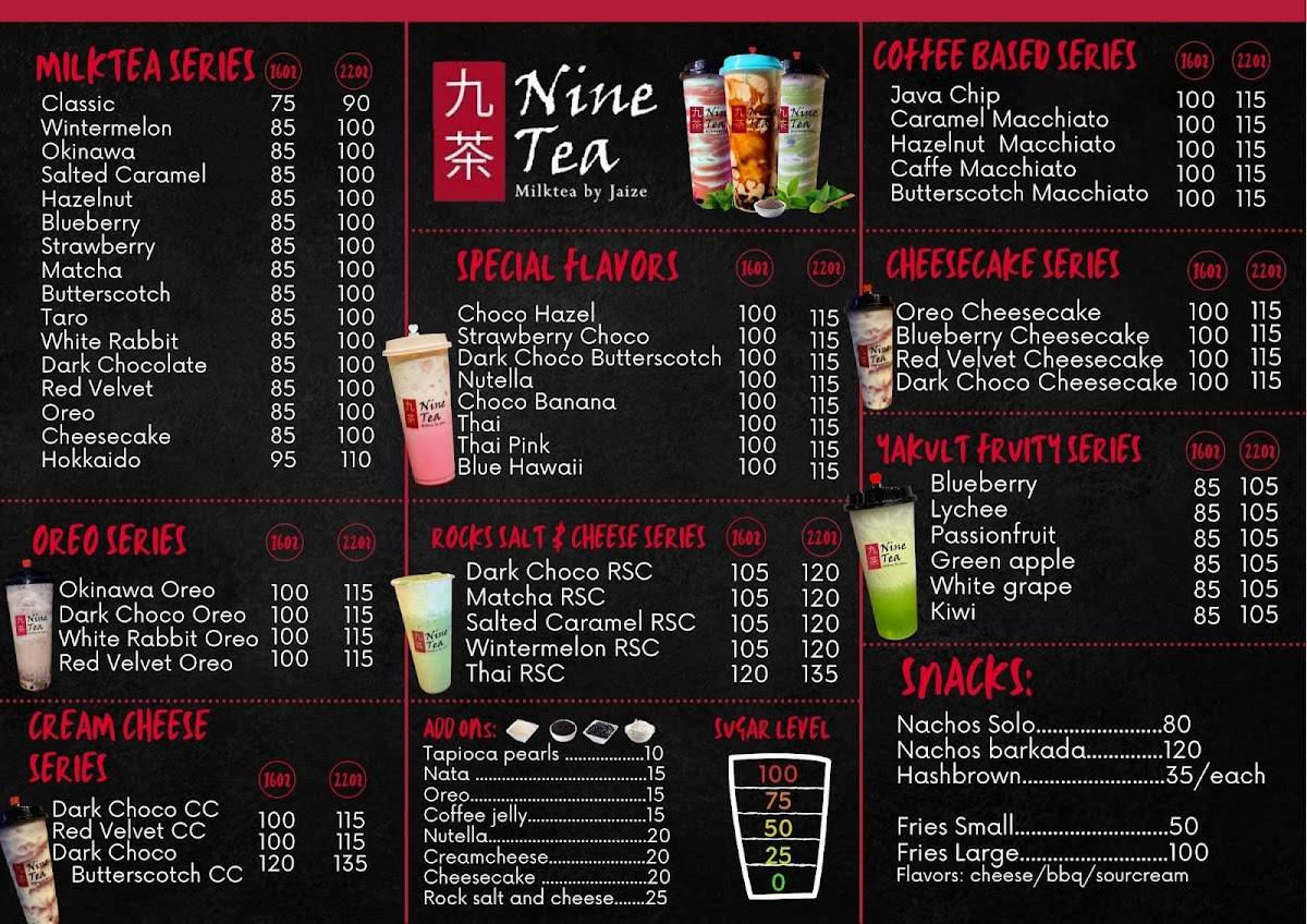 Carta del café Nine Tea - Talisay, Talisay