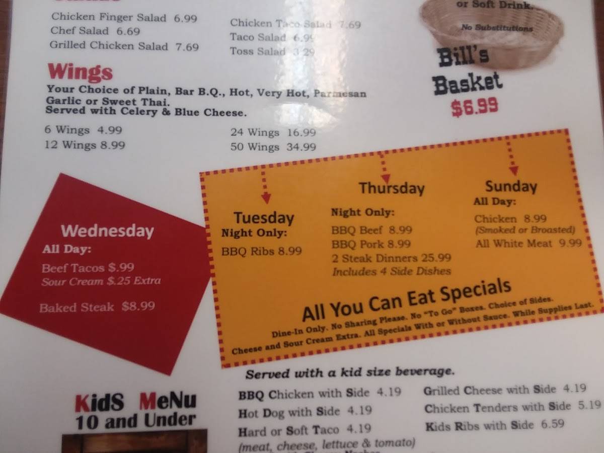 Menu at Bill's Real Pit BBQ, North Zanesville