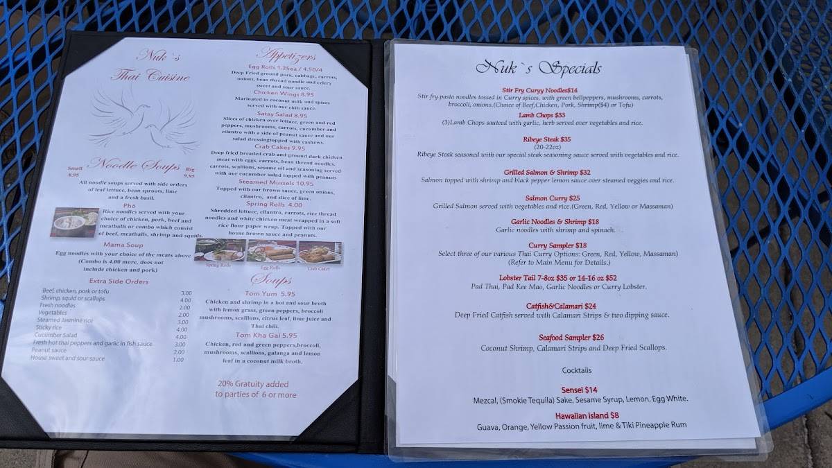 Menu at Nuk's Thai Cuisine restaurant, De Pere, 201 James St