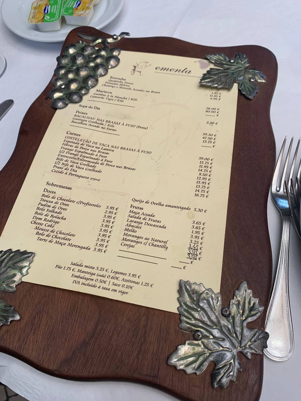 Menu em Restaurante O Fuso, Arruda dos Vinhos