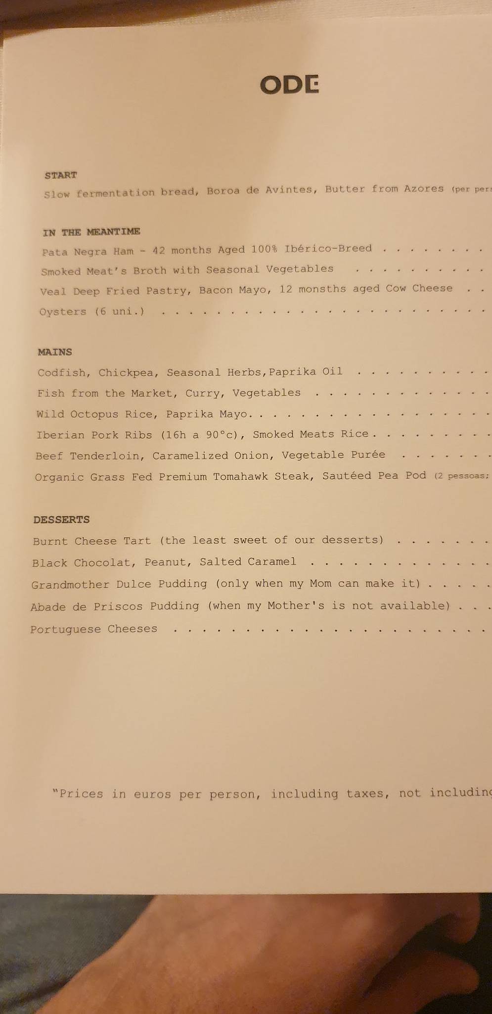 Menu at ODE Porto Wine House restaurant, Porto