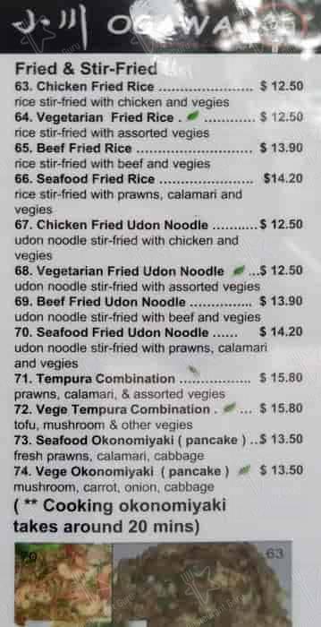 Menu at Ogawa Japanese Cafe, Diamond Creek
