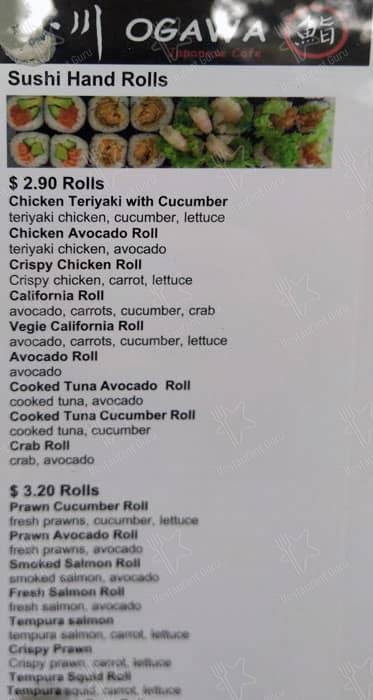 Menu at Ogawa Japanese Cafe, Diamond Creek