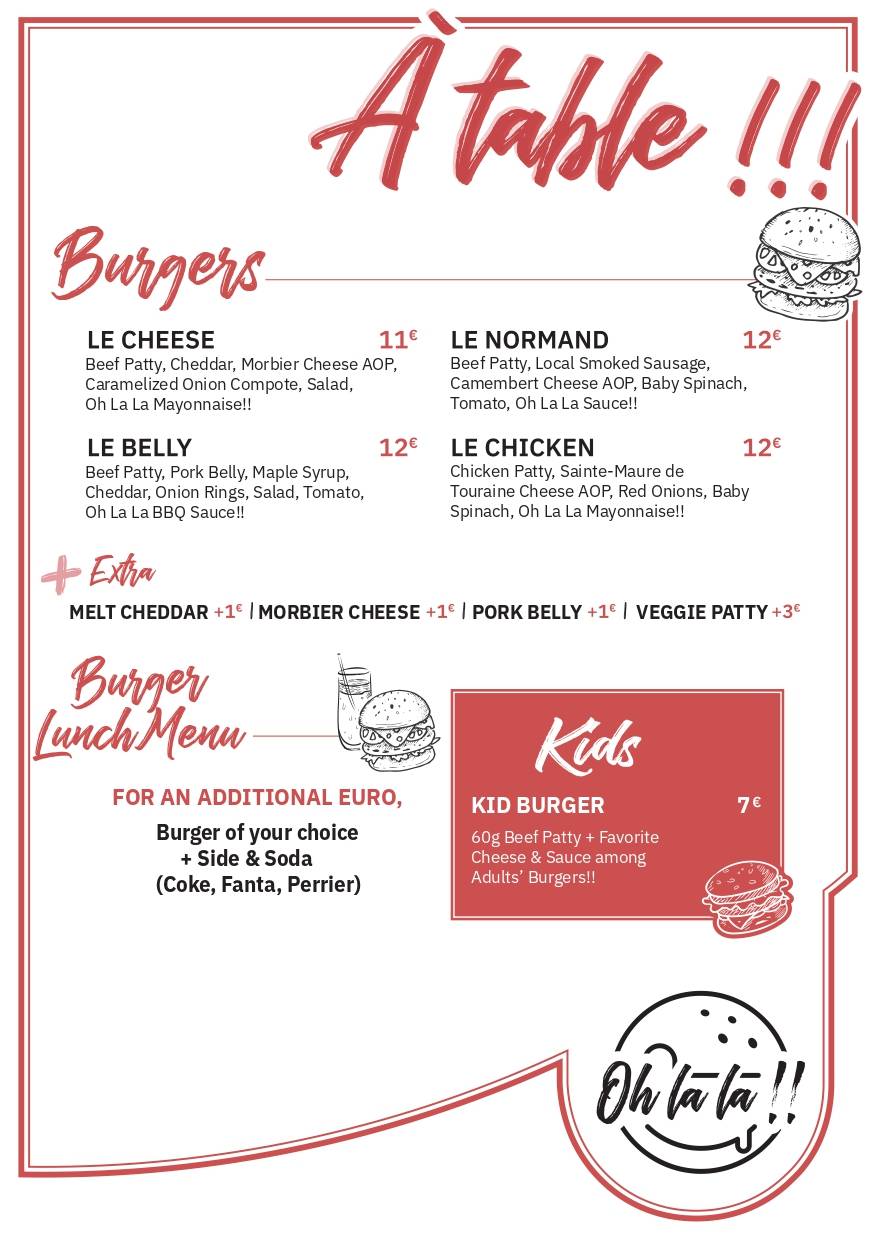 Menu at Oh La La !! restaurant, Bayeux