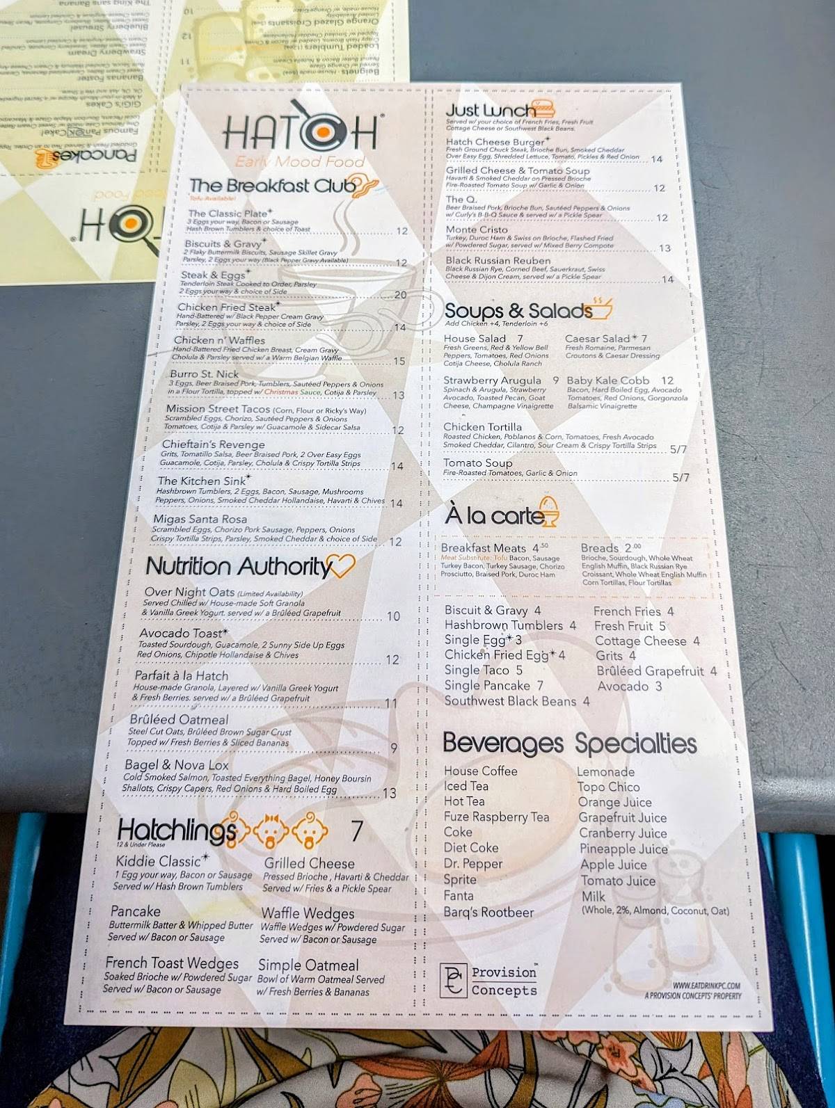 Menu at Hatch Early Mood Food restaurant, Oklahoma City, 1101 N ...
