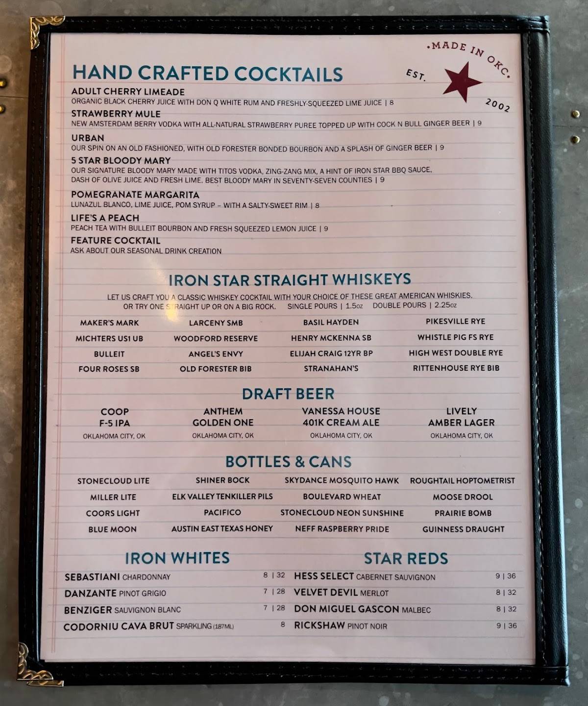 Menu at Iron Star Urban Barbecue, Oklahoma City