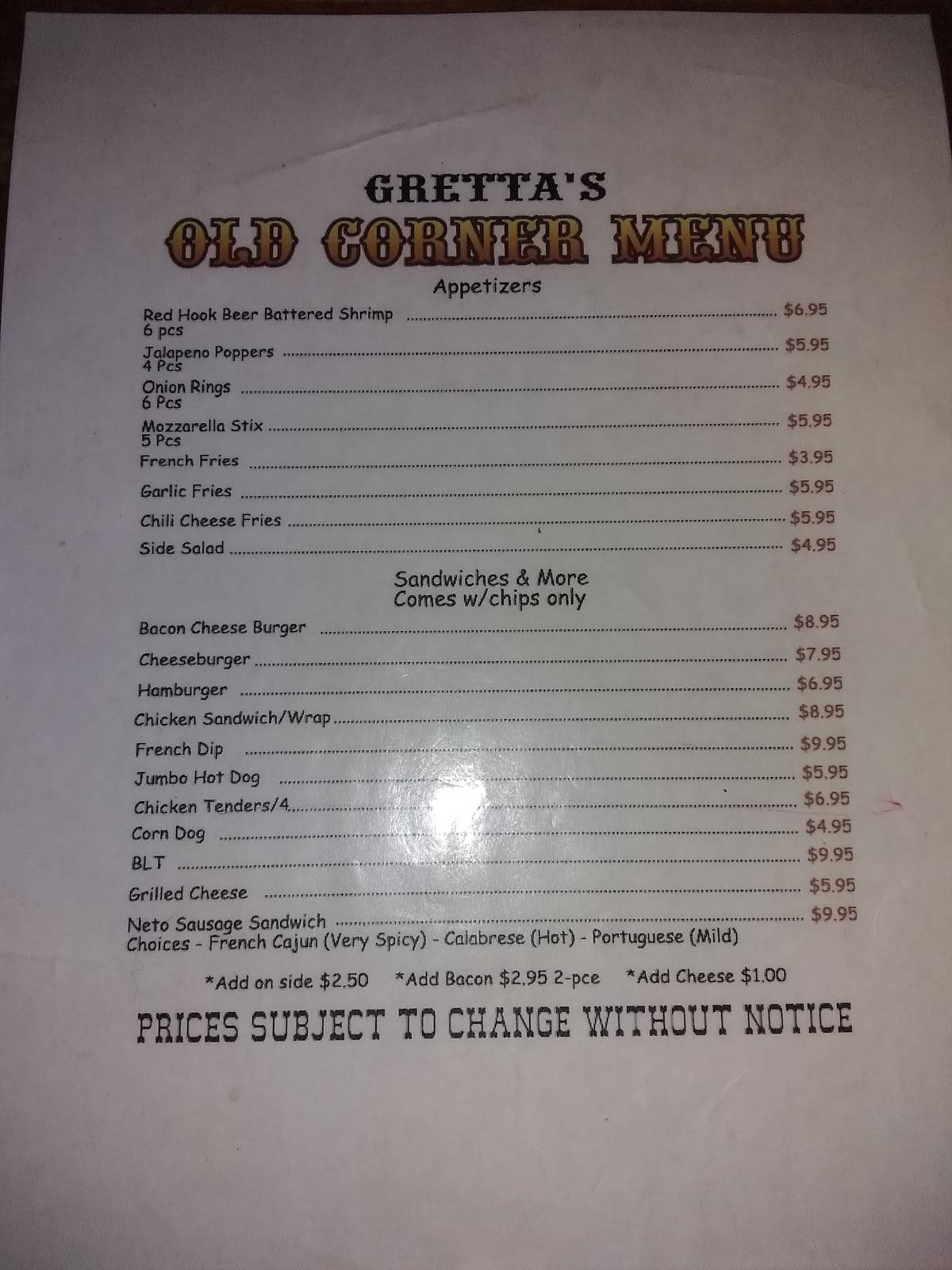 Menu at Ira’s Old Corner Saloon pub & bar, Copperopolis