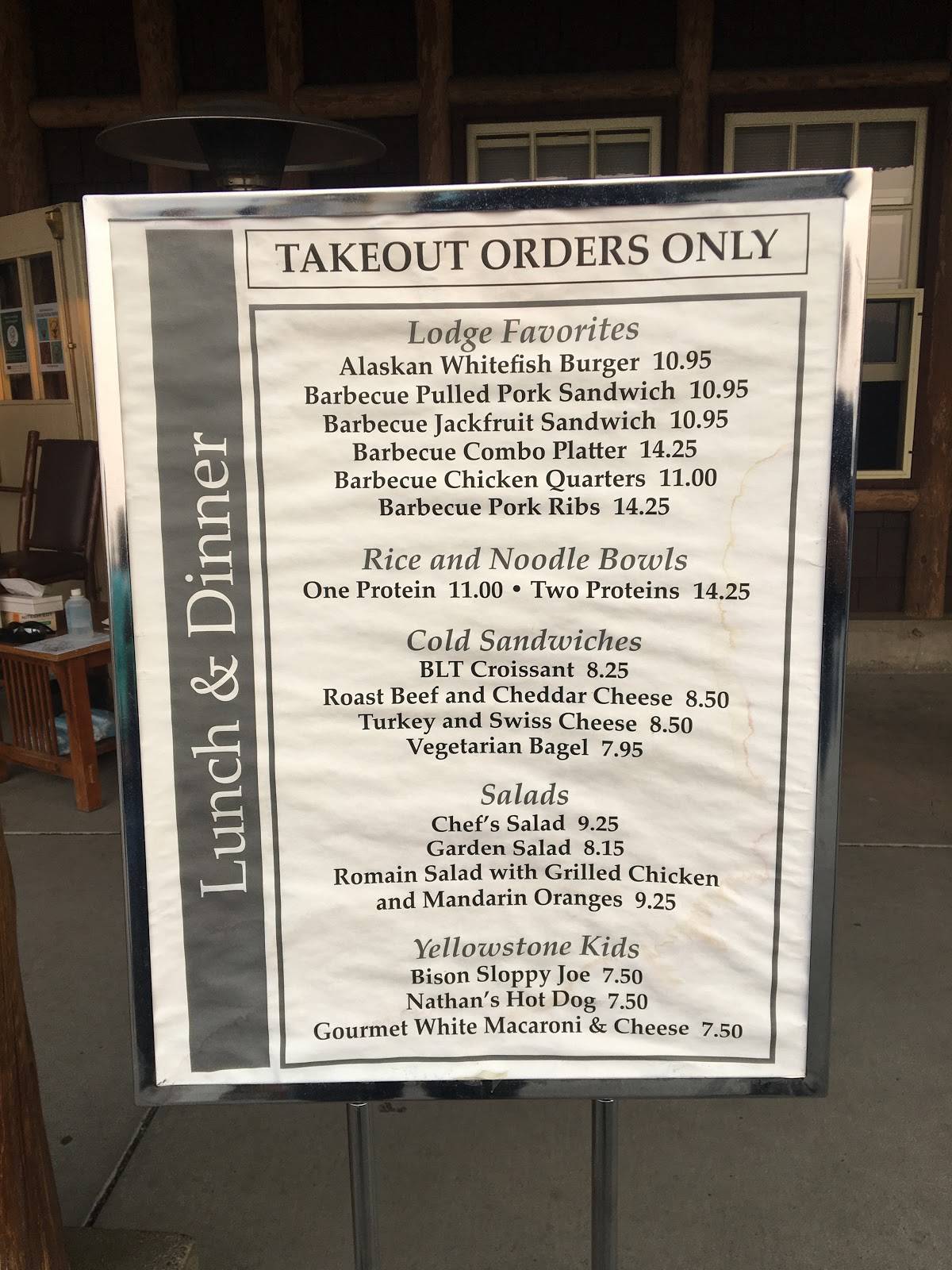 Menu at Old Faithful Lodge Cafeteria, USA