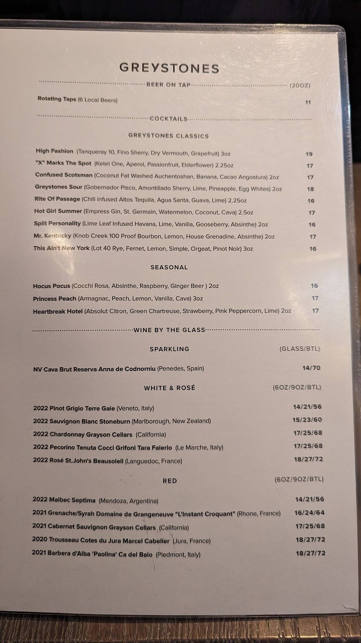 Menu at Greystones Restaurant and Lounge, Orangeville