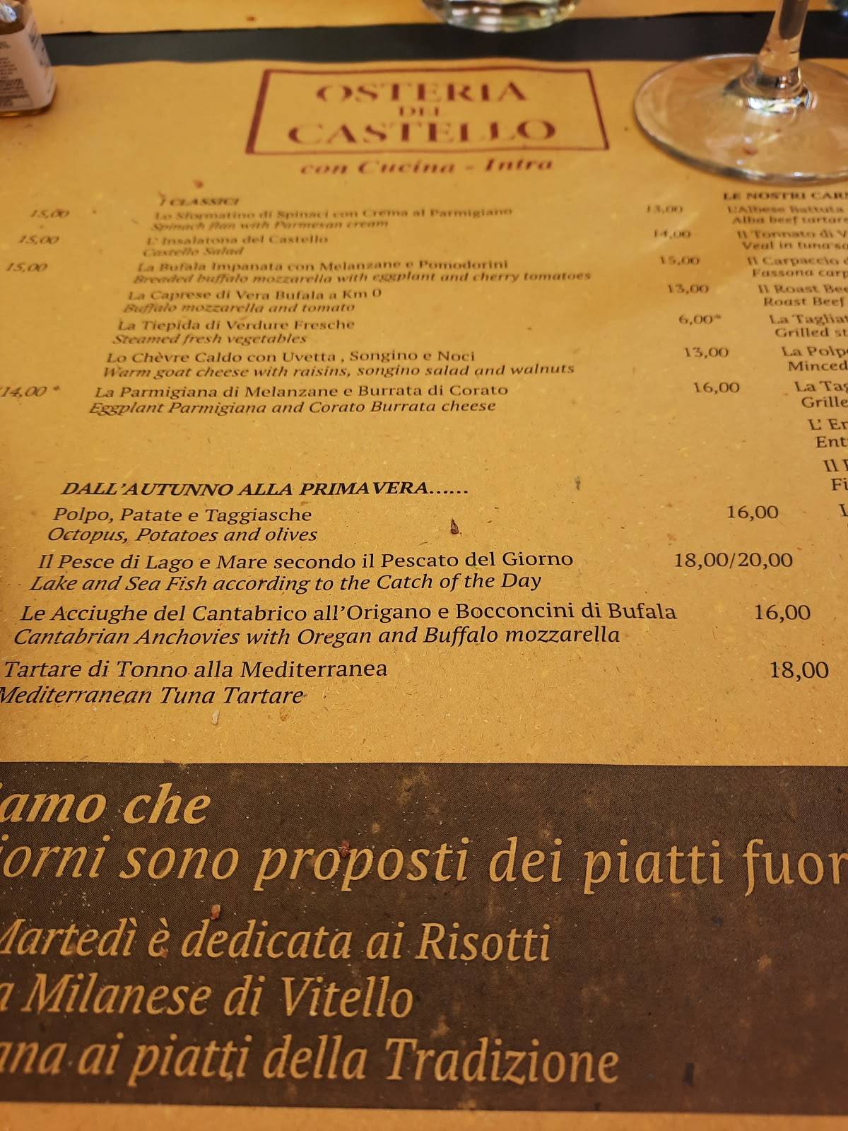 Menu da Osteria del Castello ristorante, Verbania