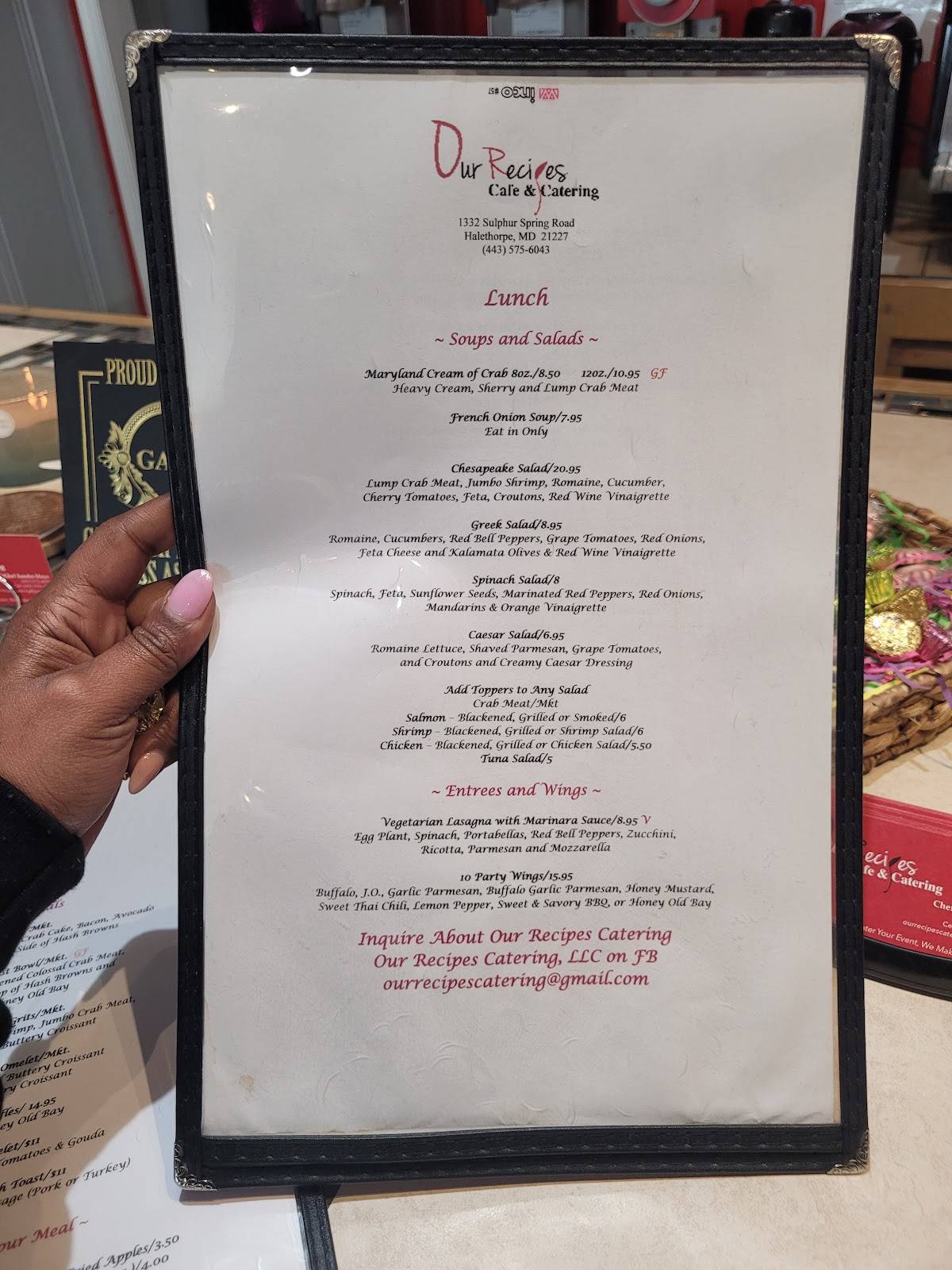 Menu at Our Recipes Cafe, Arbutus