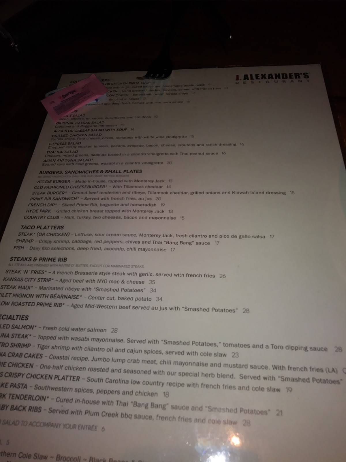 Menu at J. Alexander's Restaurant (Overland Park Grill), Overland Park