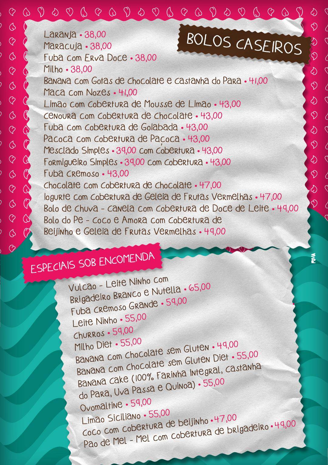 Menu em Pé de Bolo café, Araraquara