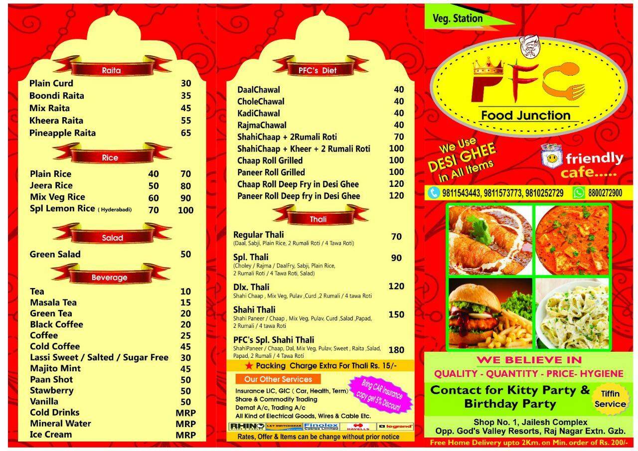 Menu at PFC Food Junction, Ghaziabad, Shop No.1 Jailesh Complex Opp God ...