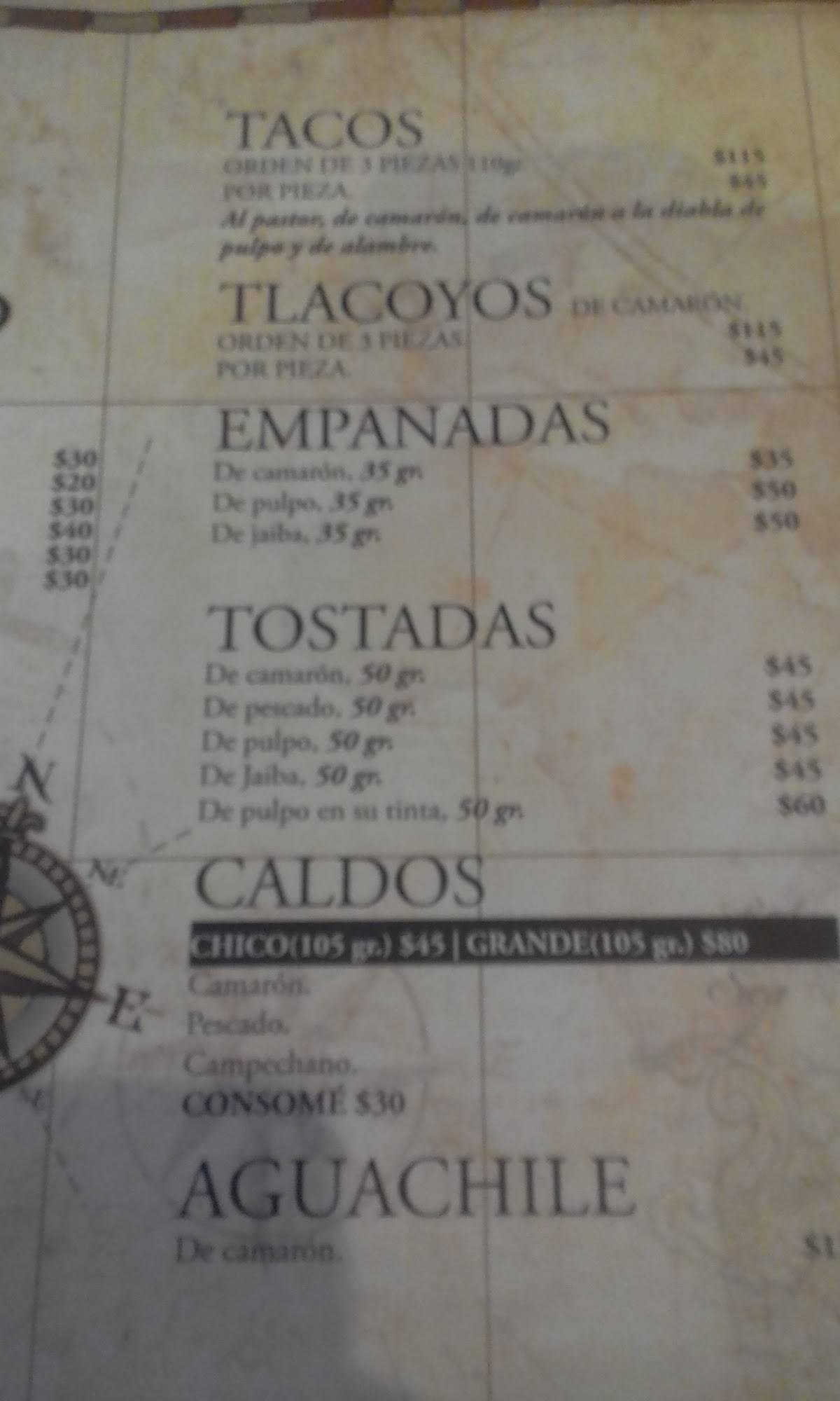 Menu at PUERTO CONDESA restaurant, Mexico City