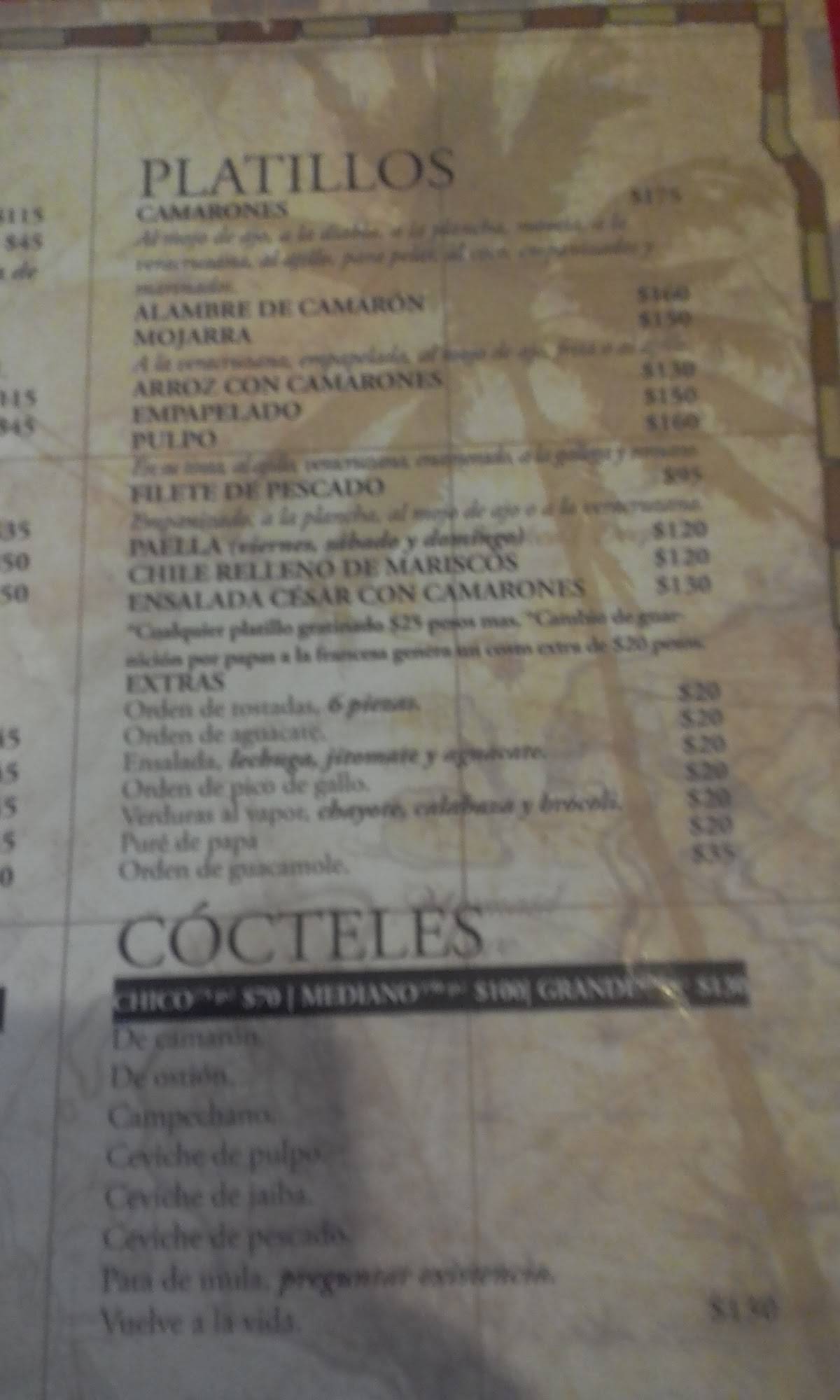 Menu at PUERTO CONDESA restaurant, Mexico City