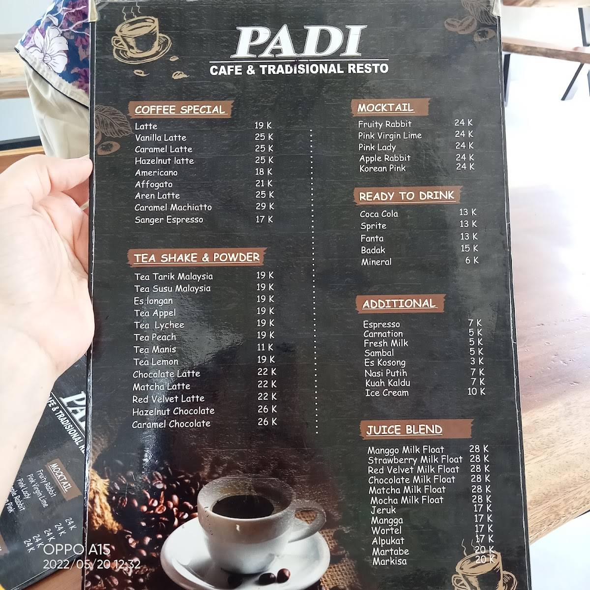 Carta de Padi cafe tradisional resto, Binjai