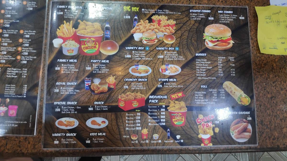 Menu at Peejay's Hot Chick, Pala