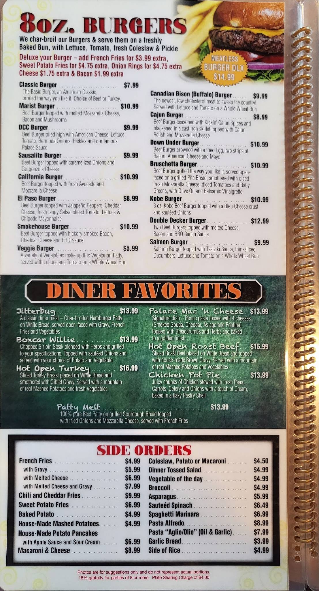 Menu at Palace Diner restaurant, Poughkeepsie