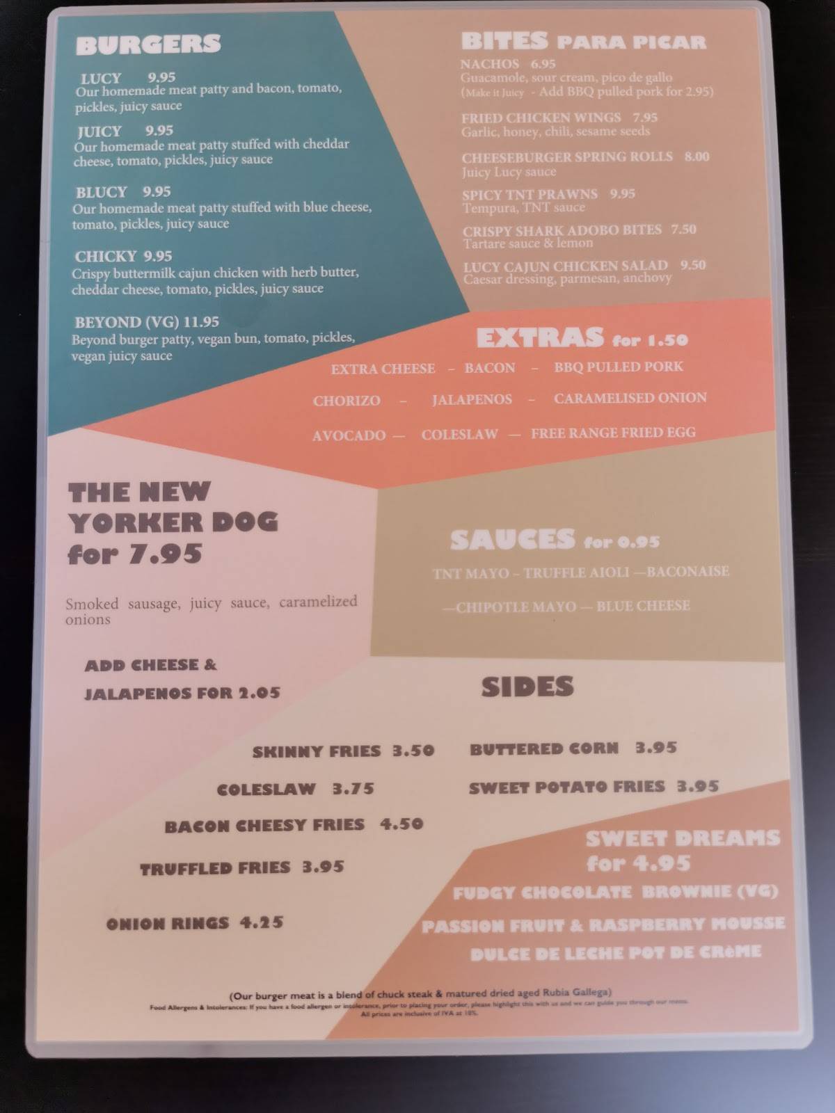 Menu at Juicy Lucy - Diner & Bar, Palma