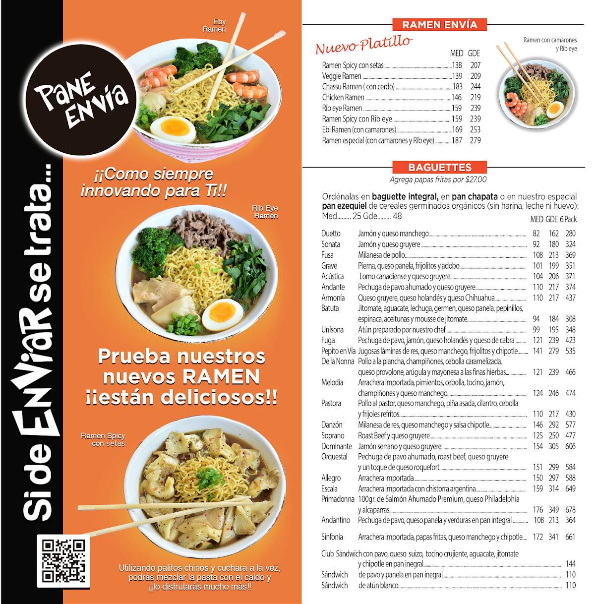 Carta del restaurante Pane envia, Ciudad del México, Calz. del Hueso 465