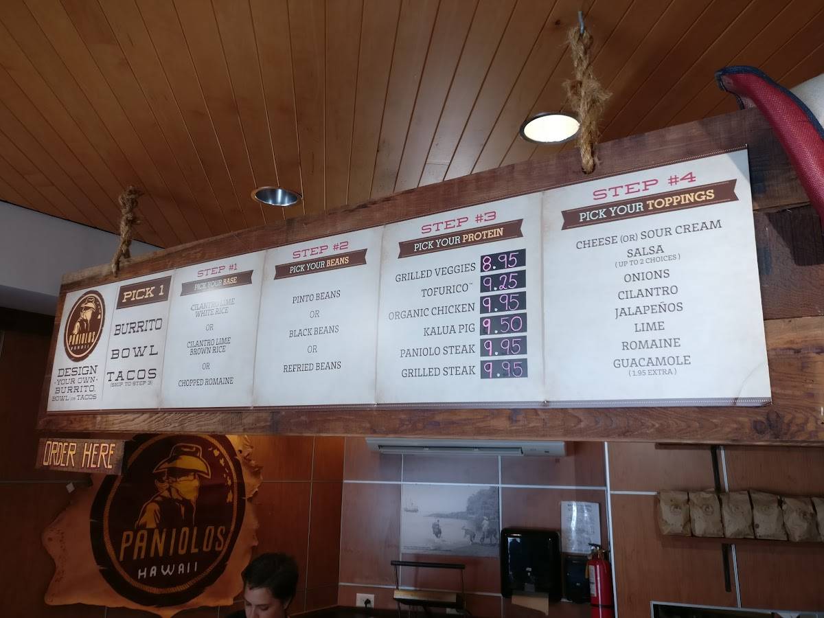 Menu at Paniolos Kailua restaurant, Kailua