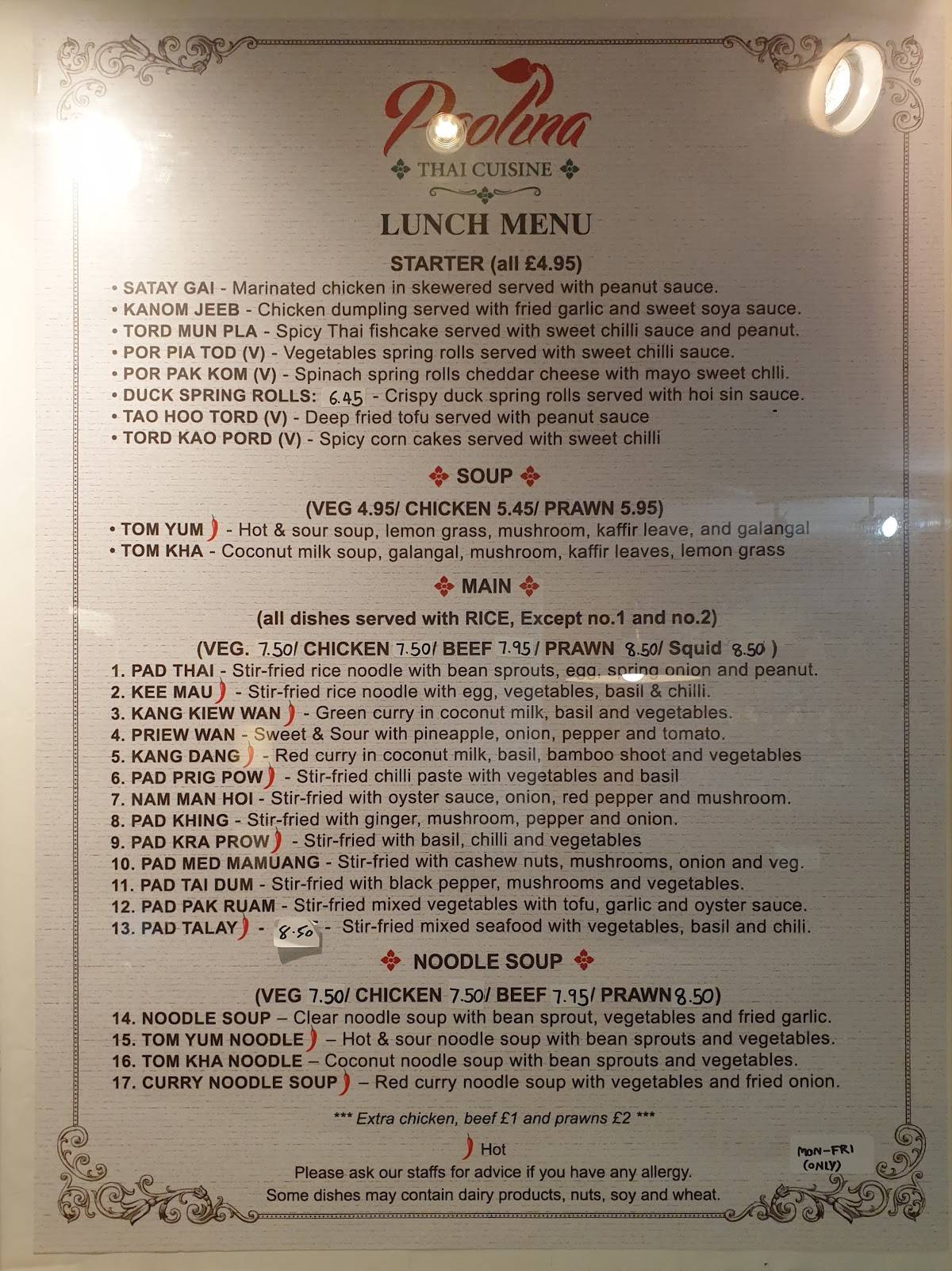 Menu at Paolina Thai Cuisine restaurant, London