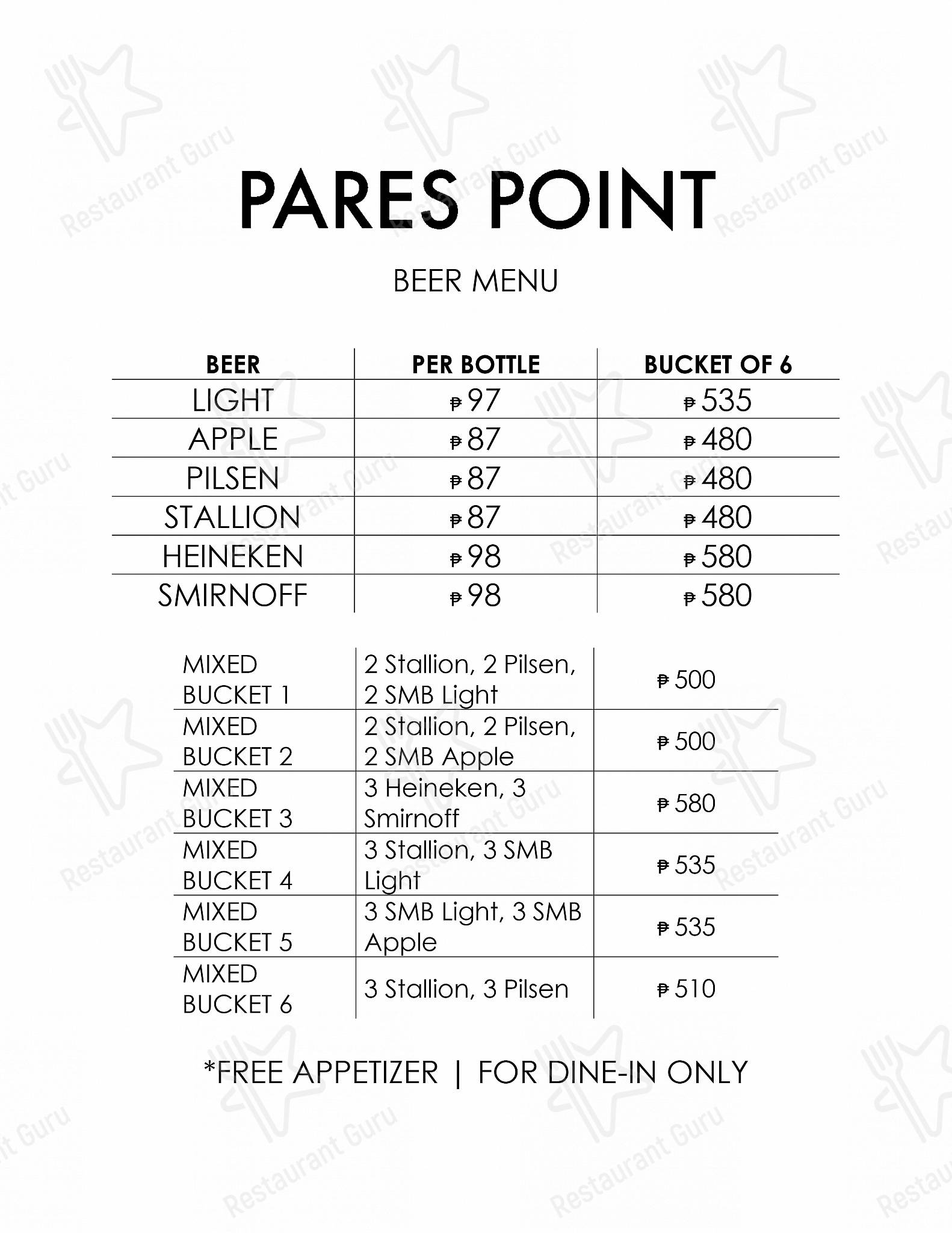 Menu at Pares Point Grill and Resto Bar, Makati