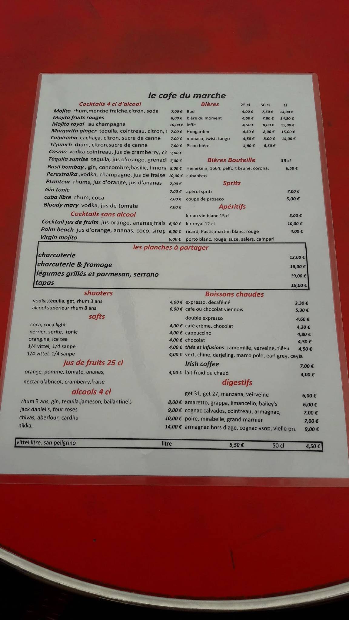 Menu at Café Du Marché, Paris, 38 Rue Cler