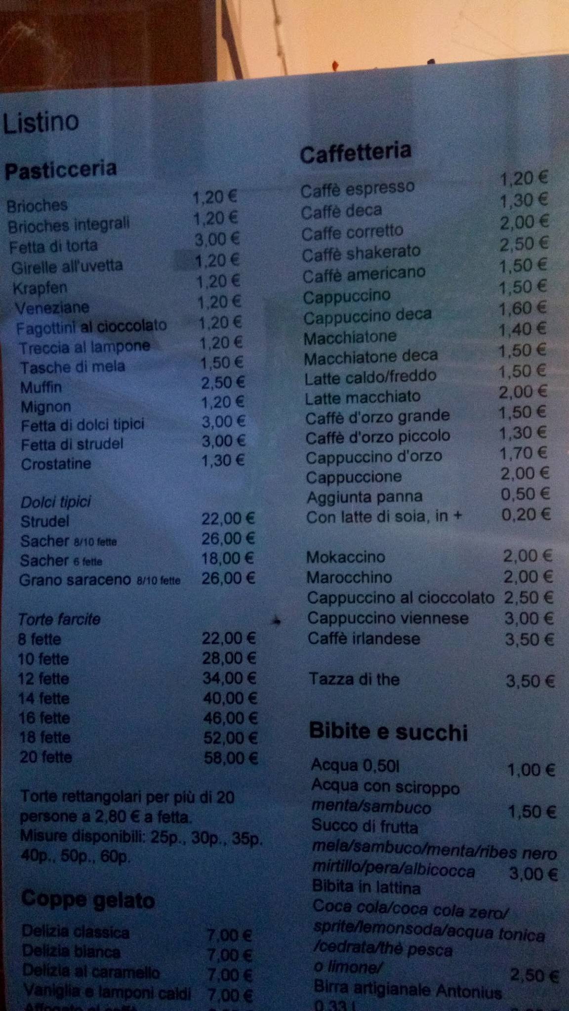 Menu da Pasticceria Le Note del Gusto Trento, Trento