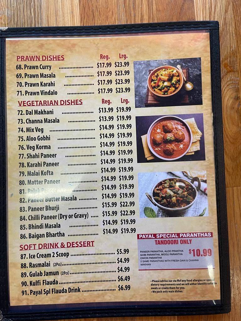 Menu at Payal Chaat House and Restaurant, Surrey